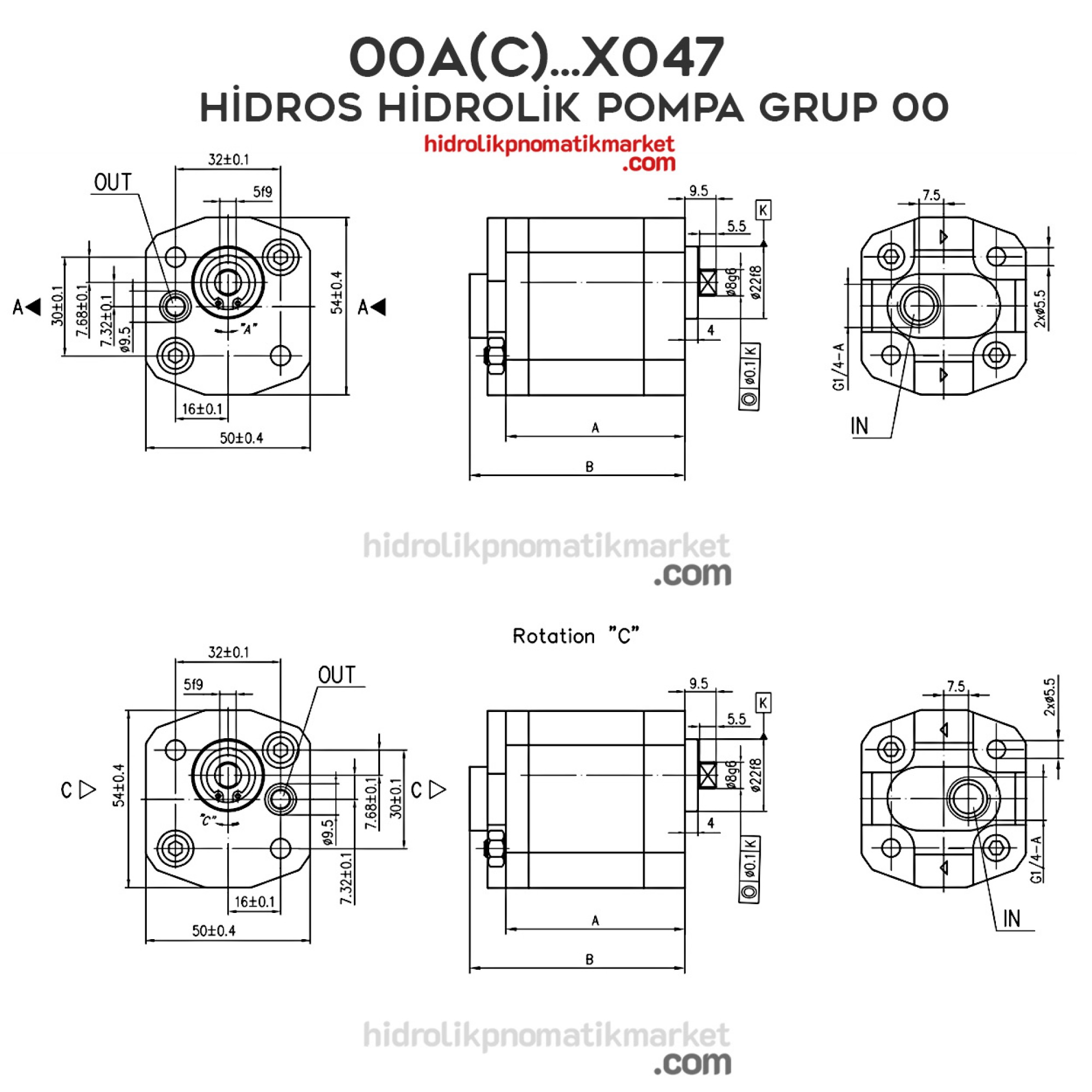 Hidros Hidrolik Pompa H00C1.5X047 Sağ Dönüşlü 1.5 cc/dev 175 Bar 2500 D ...